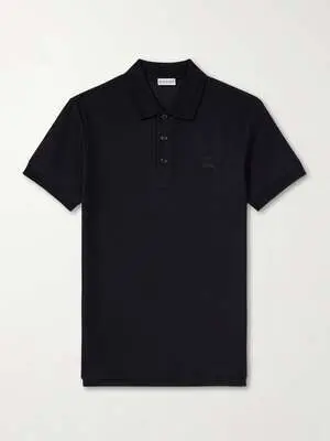 Burberry Logo-embroidered Cotton-piqué Polo Shirt - Black