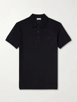 Burberry Logo-embroidered Cotton-piqué Polo Shirt - Black