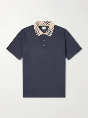 Burberry Checked Cotton-Piqué Polo Shirt Gray