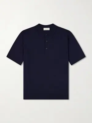 Dries Van Noten Murice Merino Wool Polo Shirt - Blue
