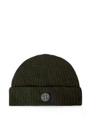 Stone Island Logo-patch Ribbed-knit Beanie Hat - Green