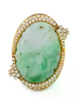 LB EXCLUSIVE Jade And Diamond Brooch - Gold