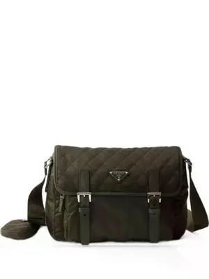 Prada Large Quilted Re-nylon Shoulder Bag With Saffiano Trim - Green