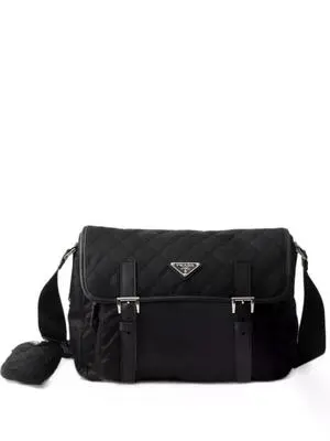Prada Large Quilted Re-nylon Shoulder Bag With Saffiano Trim - Green