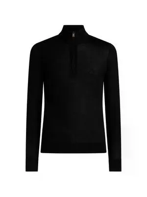 Etro Wool And Silk Sweater With Zip And Pegaso Embroidery - Black