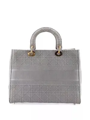 Dior Lady D-lite Bag Cannage Embroidered Canvas Large Tote Bag - Grey