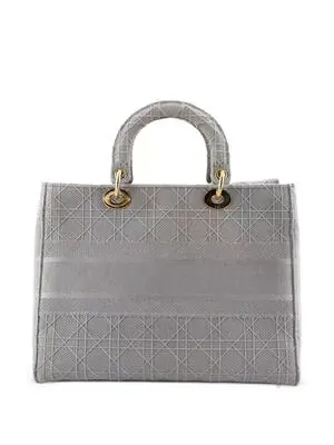 Dior Lady D-lite Bag Cannage Embroidered Canvas Large Tote Bag - Grey