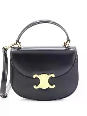 Celine Triomphe Besace Clea Top Handle Flap Bag Leather Mini Satchel - Black