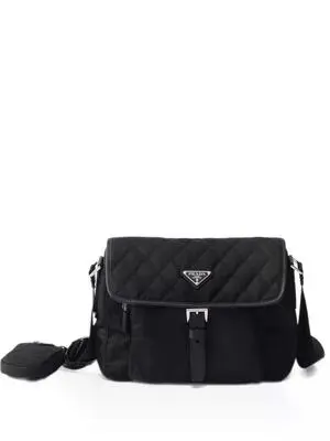 Prada Medium Quilted Re-nylon Shoulder Bag With Saffiano Leather Trim - Black