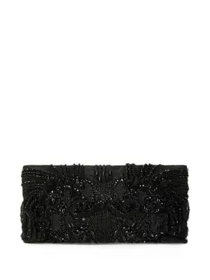 Elisabetta Franchi Bead-embroidered Satin Clutch Bag - Black