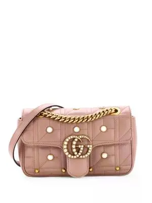 Gucci Pearly Gg Marmont Flap Bag Embellished Matelasse Leather Mini Shoulder Bag - Neutrals