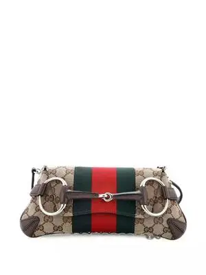 Gucci Horsebit Nm Web Chain Clutch Gg Canvas Small Shoulder Bag - Brown