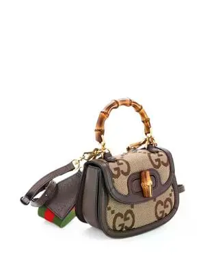 Gucci Bamboo 1947 Top Handle Bag Jumbo Gg Canvas Mini Crossbody Bag - Brown