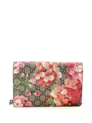 Gucci Dionysus Blooms Print Gg Coated Canvas Chain Wallet - Brown