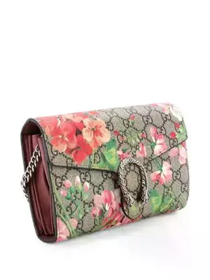 Gucci Dionysus Blooms Print Gg Coated Canvas Chain Wallet - Brown