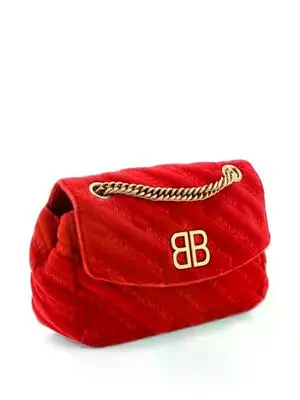 Balenciaga Bb Chain Round Quilted Velvet Small Shoulder Bag - Red