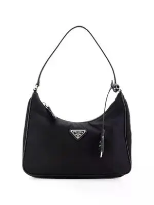 Prada Re-edition 2005 Tessuto With Saffiano Leather Mini Hobo Bag - Black