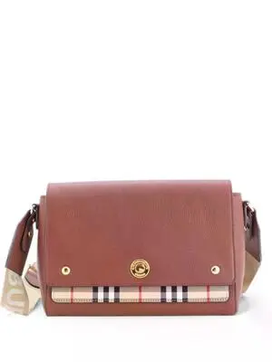 Burberry Note Leather With Vintage Check Canvas Medium Crossbody Bag - Brown