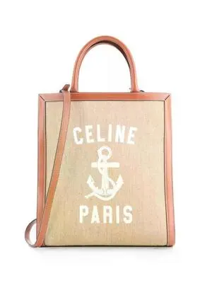 Celine Vertical Cabas Printed Canvas And Leather Small Tote Bag - Brown