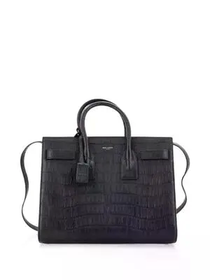 Saint Laurent Sac De Jour Nm Bag, Crocodile Embossed Leather Small Satchel - Black