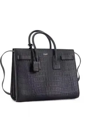Saint Laurent Sac De Jour Nm Bag, Crocodile Embossed Leather Small Satchel - Black