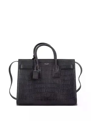 Saint Laurent Sac De Jour Nm Bag, Crocodile Embossed Leather Small Satchel - Black