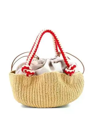 Prada Raffia Crochet Tote Bag With Charm - Neutrals