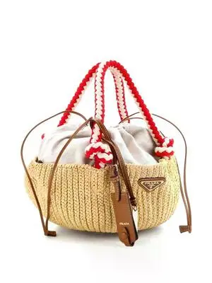 Prada Raffia Crochet Tote Bag With Charm