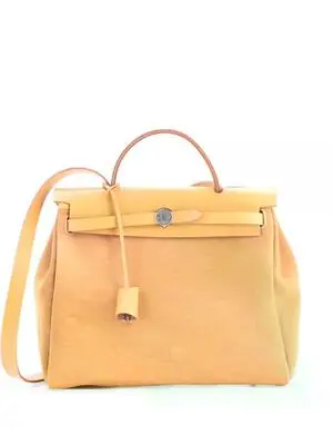 Hermès Herbag Zip Verso Leather And Toile 31 Shoulder Bag - Brown