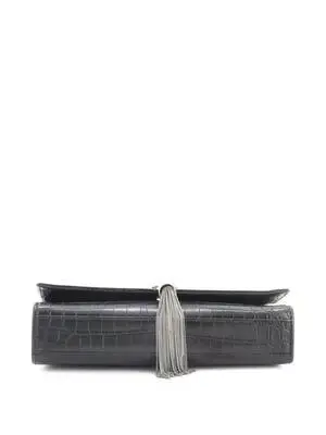 Saint Laurent Classic Monogram Tassel Crocodile Embossed Leather Medium Crossbody Bag