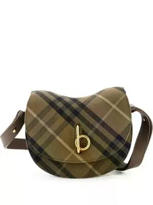 Burberry Rocking Horse Shoulder Bag Check Jacquard With Leather Mini Crossbody Bag - Green