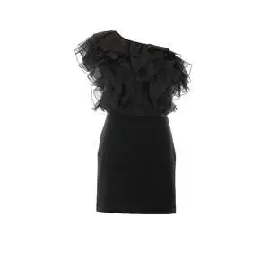 Max Mara Asymmetrical Frilled Dress - Black