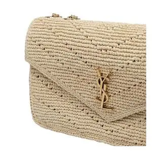 Saint Laurent Medium Raffia Loulou Shoulder Bag - Cream