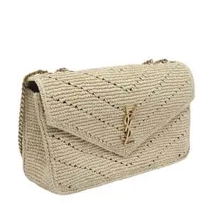 Saint Laurent Medium Raffia Loulou Shoulder Bag - Cream
