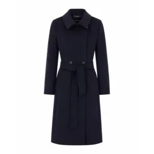 Max Mara Virgin Wool Double-breasted Belted Coat - Blue