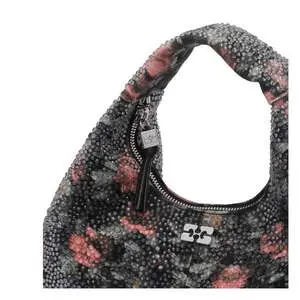 GANNI Mini Hobo Bag With Beaded Flower And Logo - Black