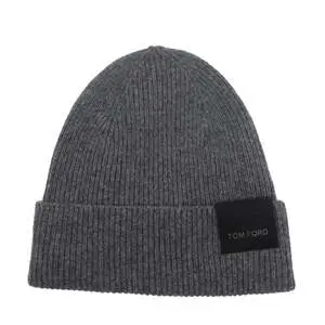 TOM FORD Ribbed Cashmere Beanie With Frontal Logo - Gray