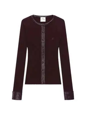 COURREGES Ribbed Cardigan With Vinyl Trim - Red