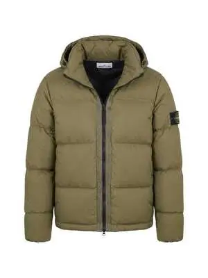 Stone Island Hooded Padded Jacket With Logo Patch - Green