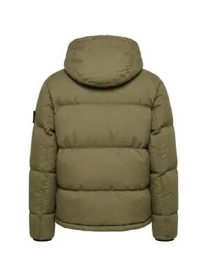Stone Island Hooded Padded Jacket With Logo Patch - Green