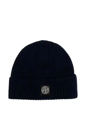 Stone Island Logo Patch Beanie - Blue
