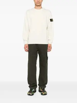 Stone Island Cotton Crew Neck Sweater With Shoulder Button Detail And Logo Patch - White
