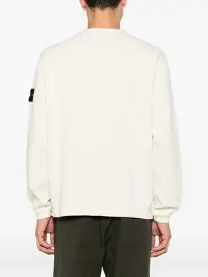Stone Island Cotton Crew Neck Sweater With Shoulder Button Detail And Logo Patch - White