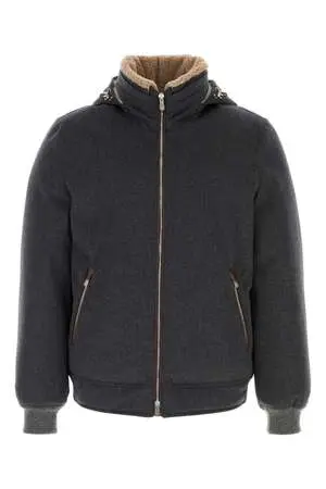 Brunello Cucinelli Graphite Wool Padded Zip-up Jacket - Gray