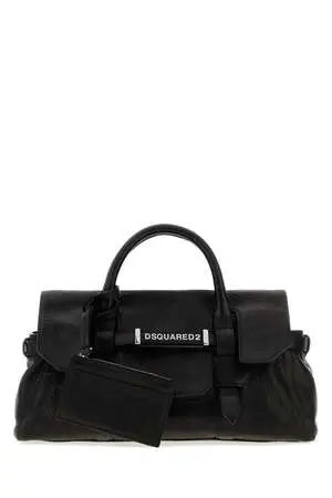 Dsquared2 Leather Handbag With Silver Tone Hardware - Black