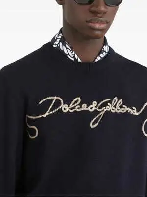 Dolce & Gabbana Embroidered Plain-knit Sweater