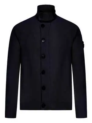 Stone Island High-neck Wool Cardigan - Blue