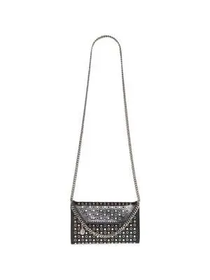 Stella McCartney Falabella Wallet With Chain In Alter Mat, Featuring Studs And Eyelets - Black