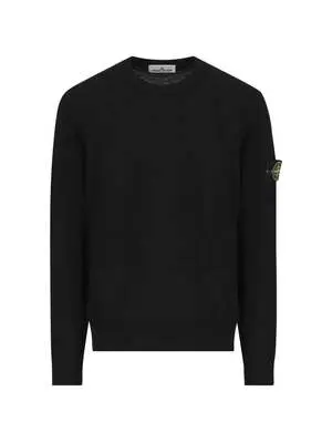 Stone Island Crew Neck Virgin Wool Sweatshirt With Logo Patch - Black