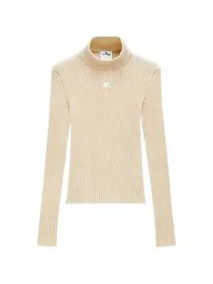 COURREGES Ribbed Knit High Neck Long Sleeve Sweater – Re-edition - Brown